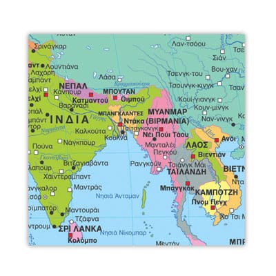 Physical and Political Map of the World (in Greek) - Selas Mapping Services
